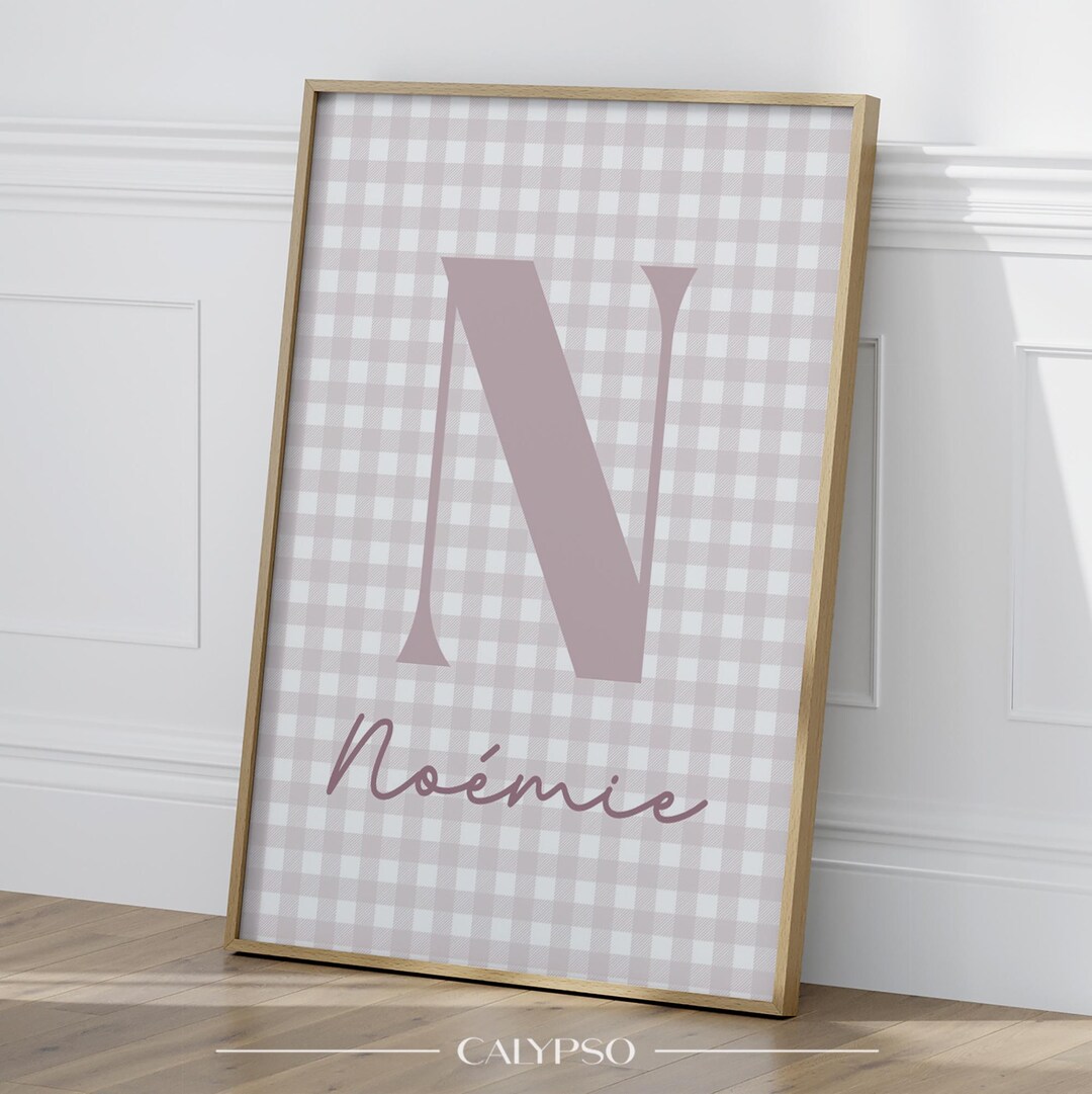 Personalized Girl Name Poster – Initial Print With Light Pink Gingham ...