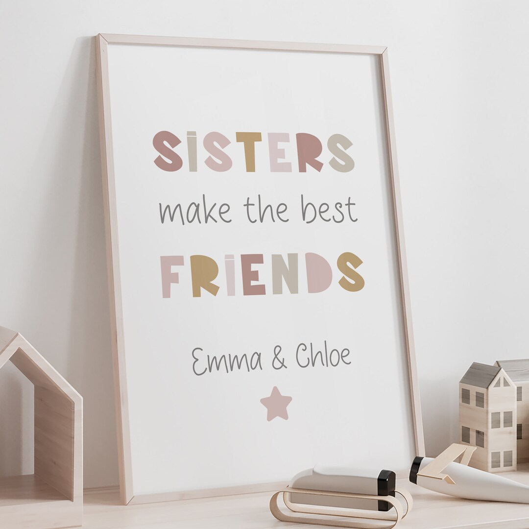 Sisters Make Best Friends Poster, Pink Wall Art for Kids, Personalized ...