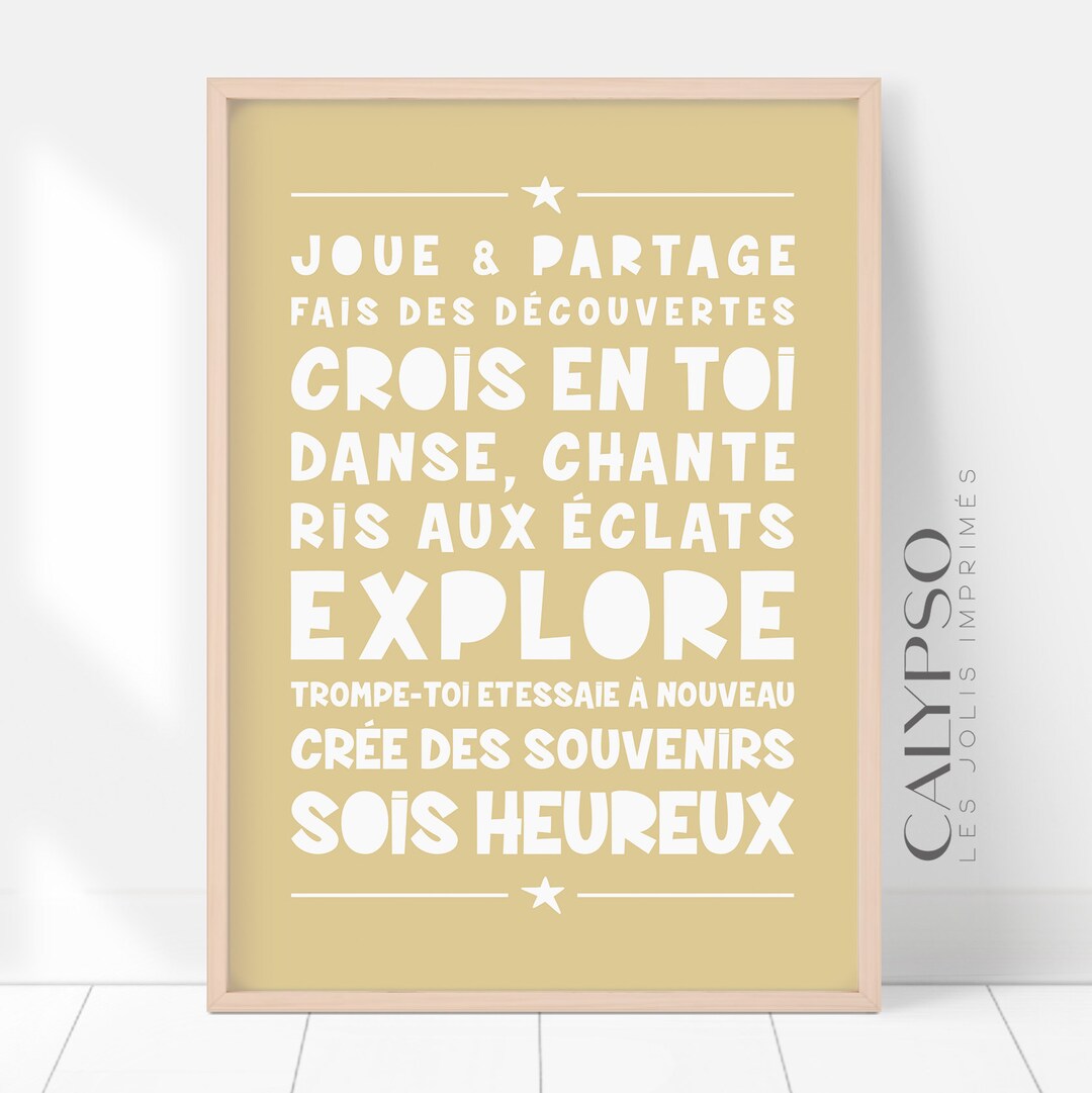 Affirmations positives pour enfant, art mural jaune en français, pour ...