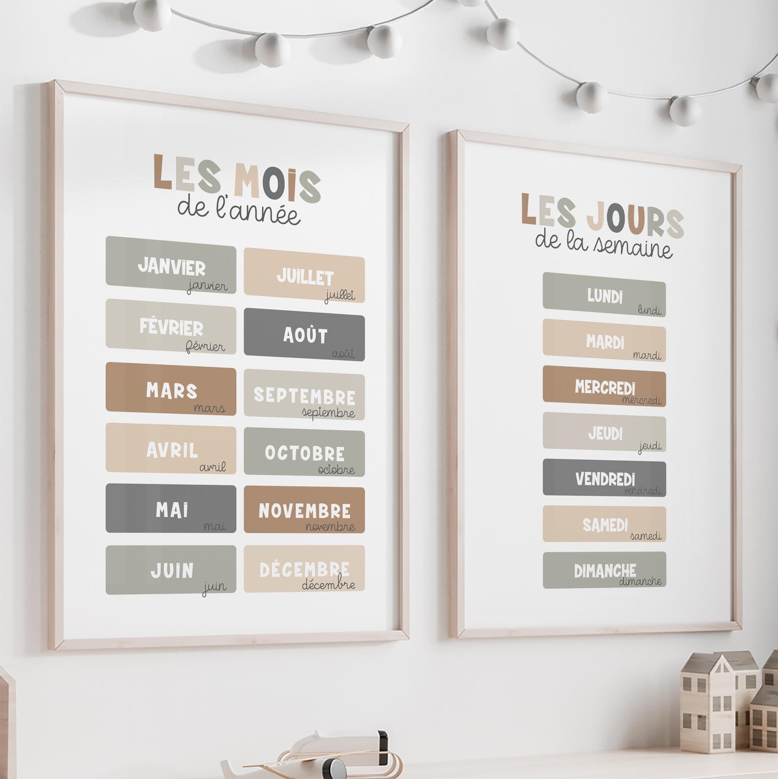 Affiche mois et jours en français, affiche murale grand format déco ...