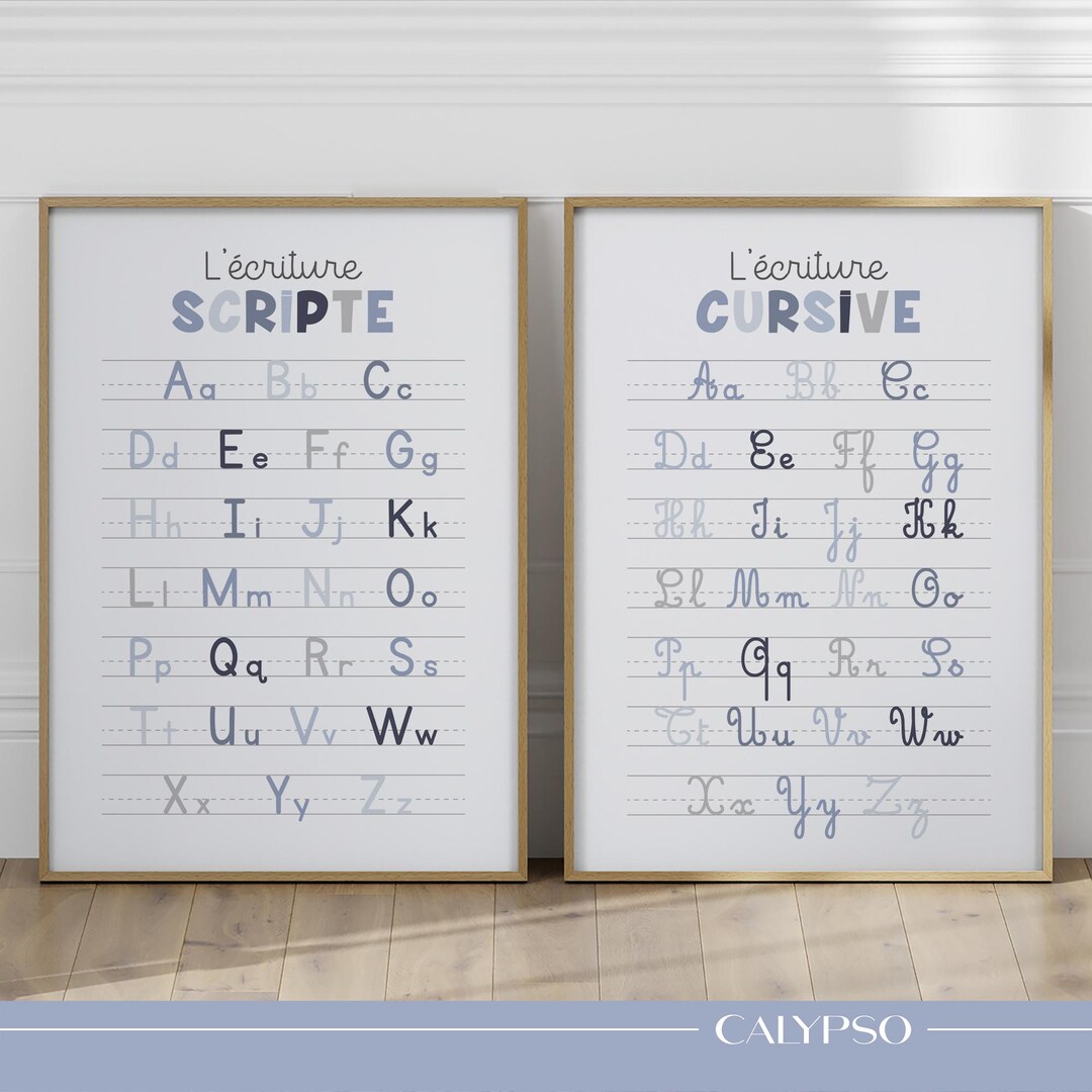 Blue Cursive & Script Alphabet Poster – Educational Print for Boy's ...