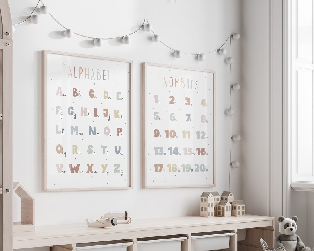 Affiches pédagogiques alphabet et nombres, poster minimaliste aux ...