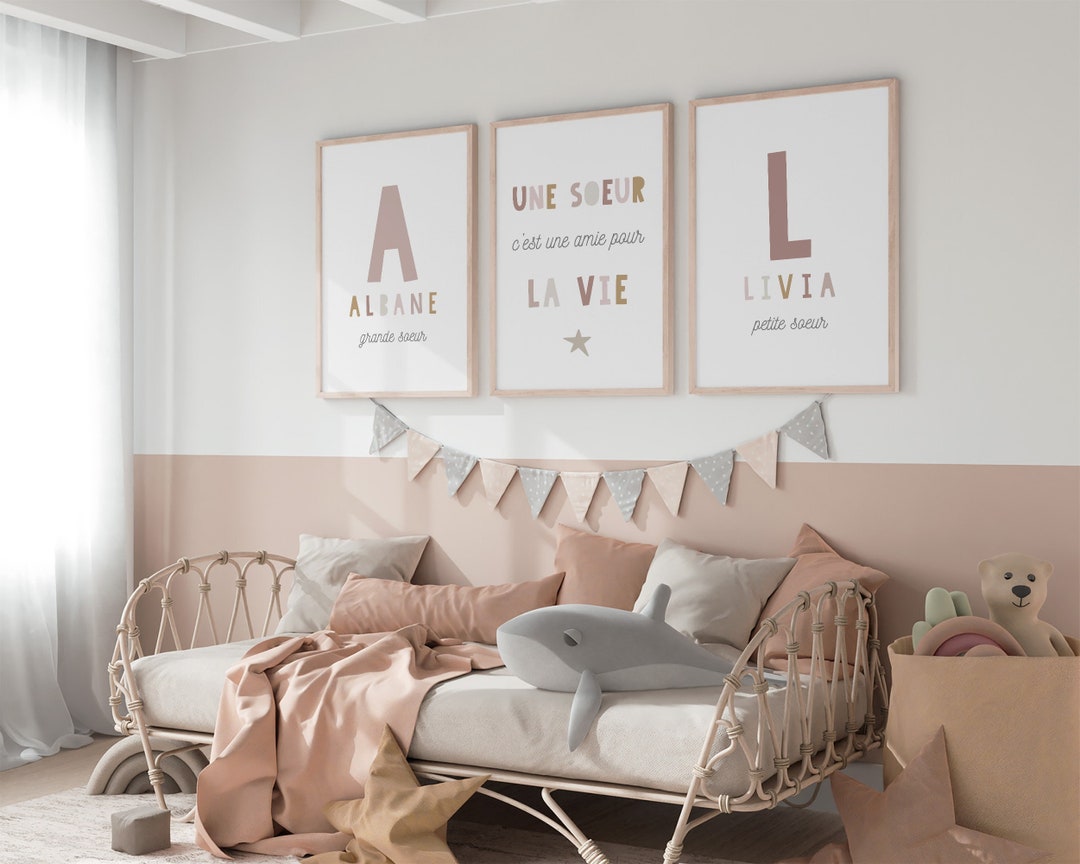 Trio of Pink Sister Posters 3 Personalized Initial and First Name ...