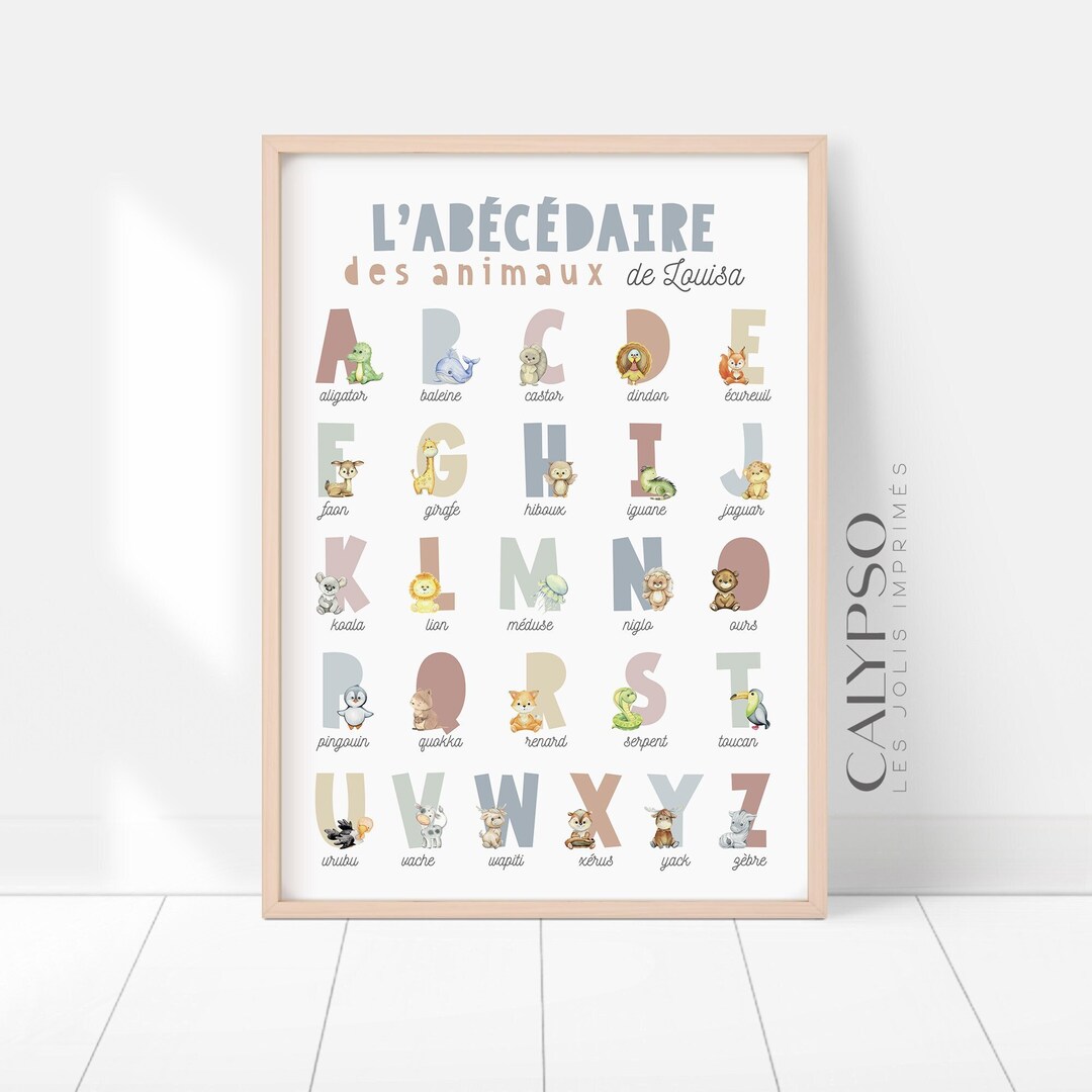 Animal Alphabet Book for Children, Didactic Poster in Pastel Colors to ...