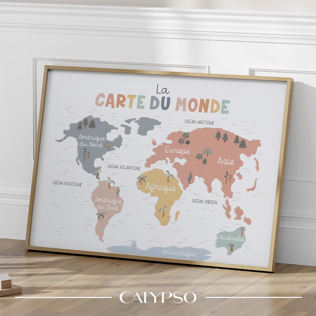 French World Map for Children, Wall Decoration, Multi-colored World ...