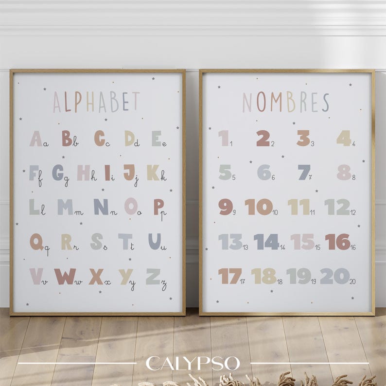 Affiches pédagogiques alphabet et nombres, poster minimaliste aux ...