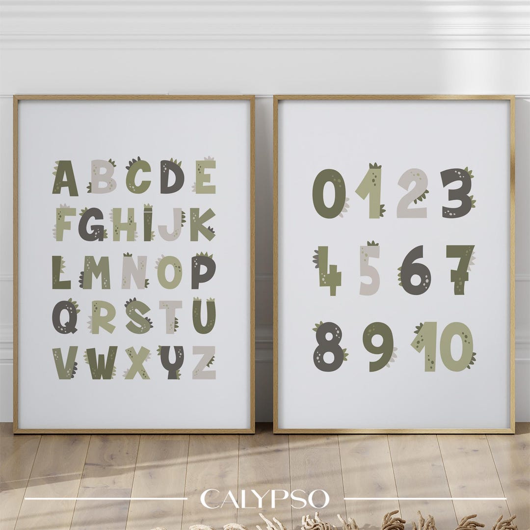 Green Dinosaur Alphabet and Number Posters for Kids - Etsy