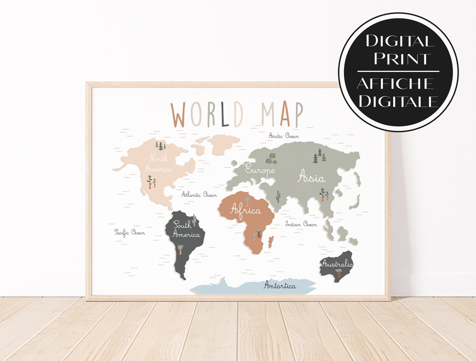 Educational World Map Print for Kids Printable Home School - Etsy