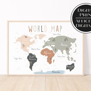Educational World Map Print for Kids, Printable Home School Poster ...