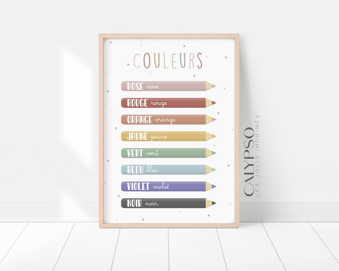 Poster Learning Colors in French, Colored Pencil Poster for Children ...