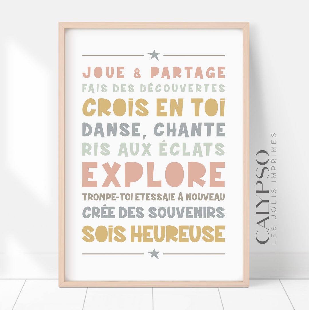 Affiche phrases positives pour enfant, art mural en français, rose ...