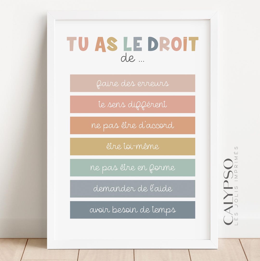 Affiche Tu as le droit de ... , pour bureau de thérapie. Poster d'auto ...
