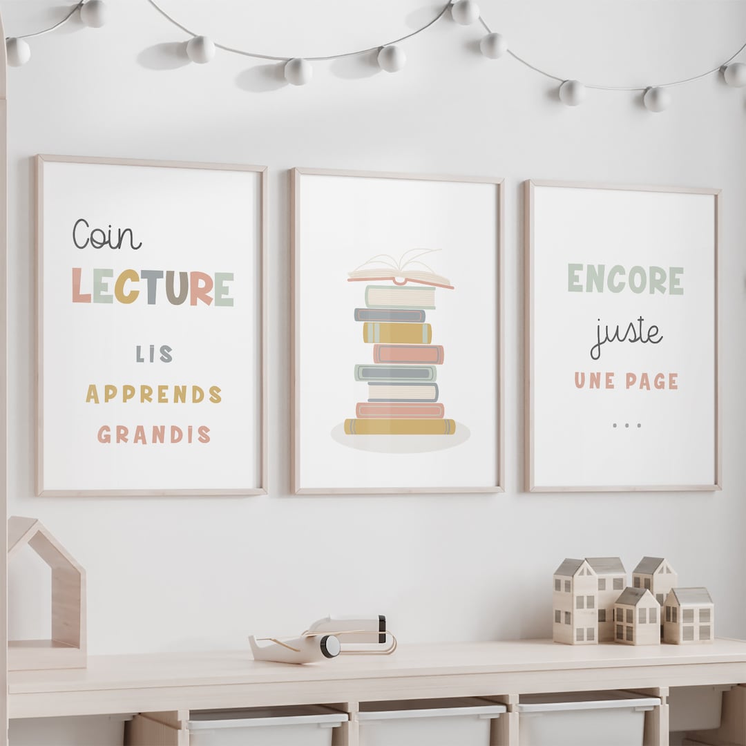 Trio of Children's Reading Corner Posters, Multi-colored Library ...