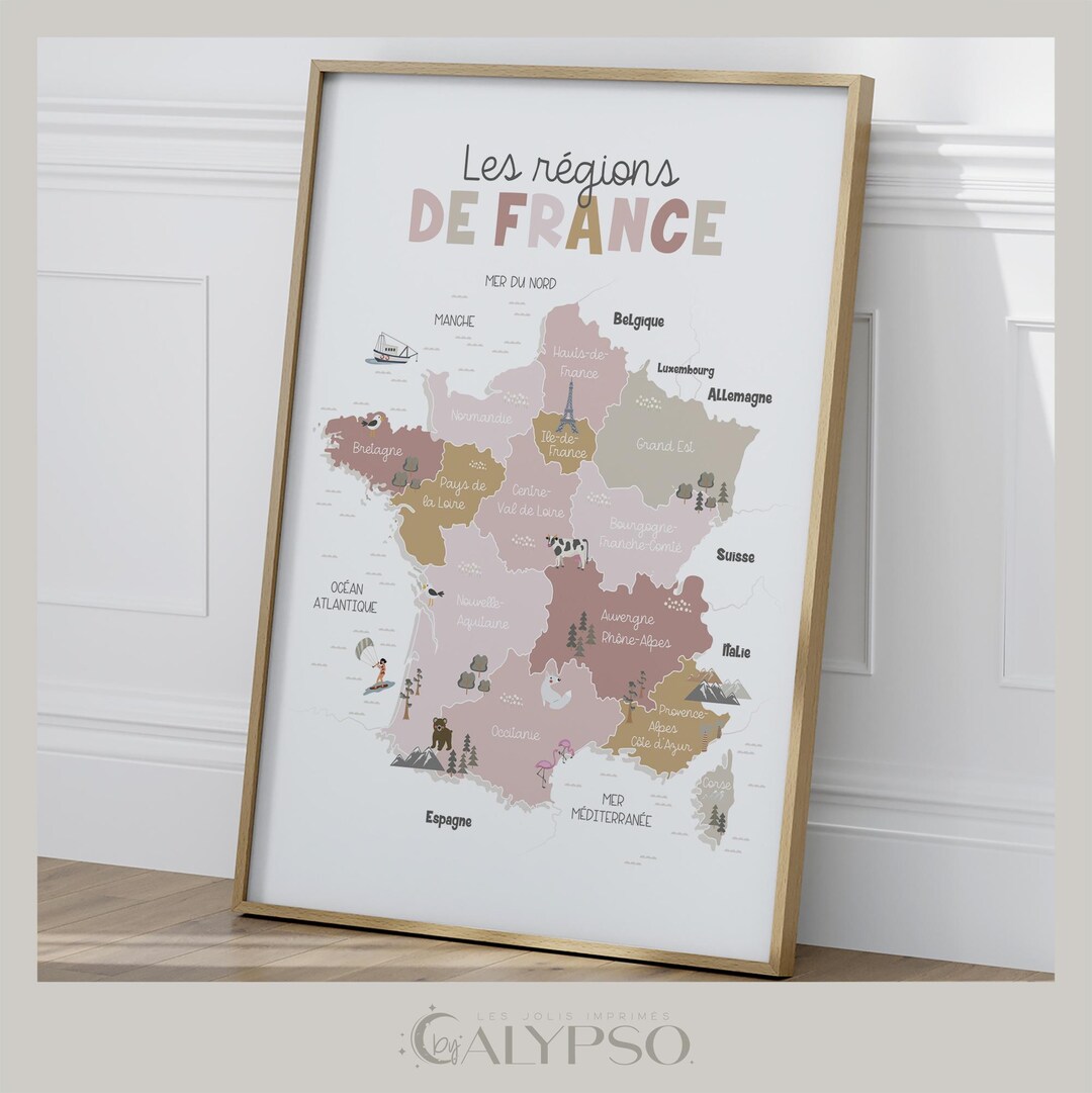 Map of the Regions of France for Children, Classroom or Child's Bedroom ...