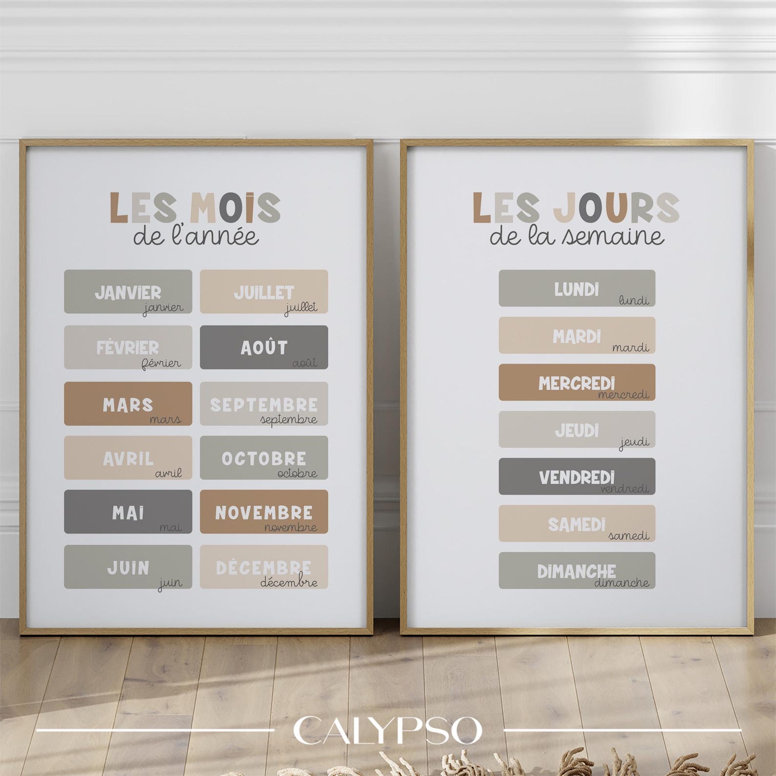 Affiche mois et jours en français, affiche murale grand format déco ...