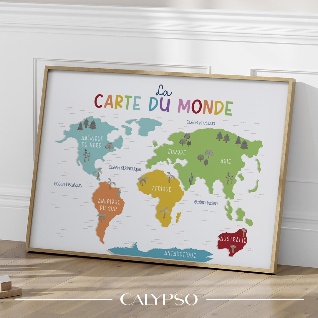 Colorful World Map in French, Wall Decoration for Children - Etsy