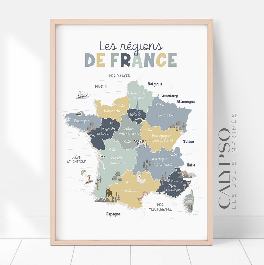 Poster des Régions de France, décoration d'école ou de salle de jeux ...
