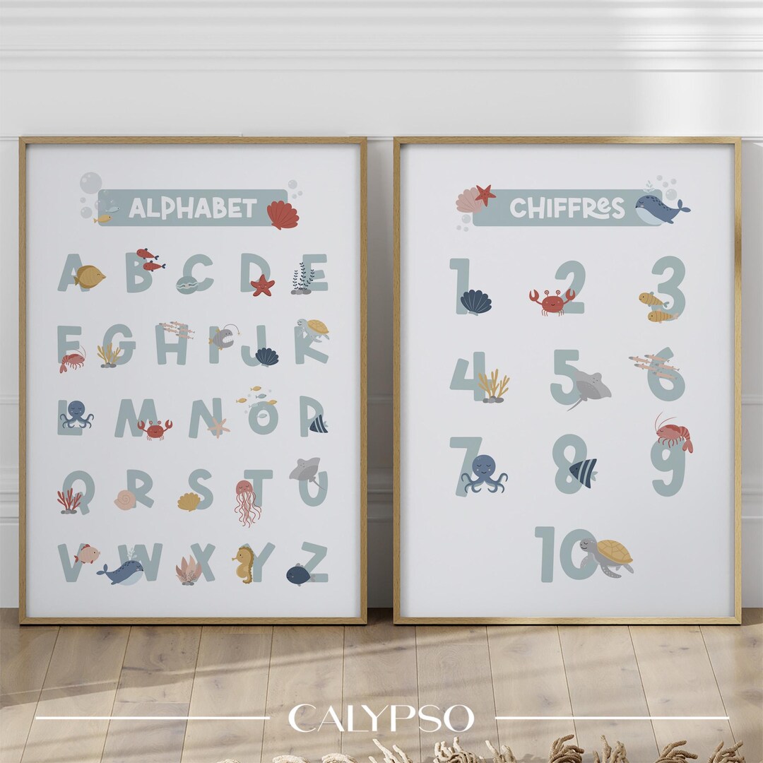 Alphabet and Marine Numbers Posters, Educational Poster to Learn the ...