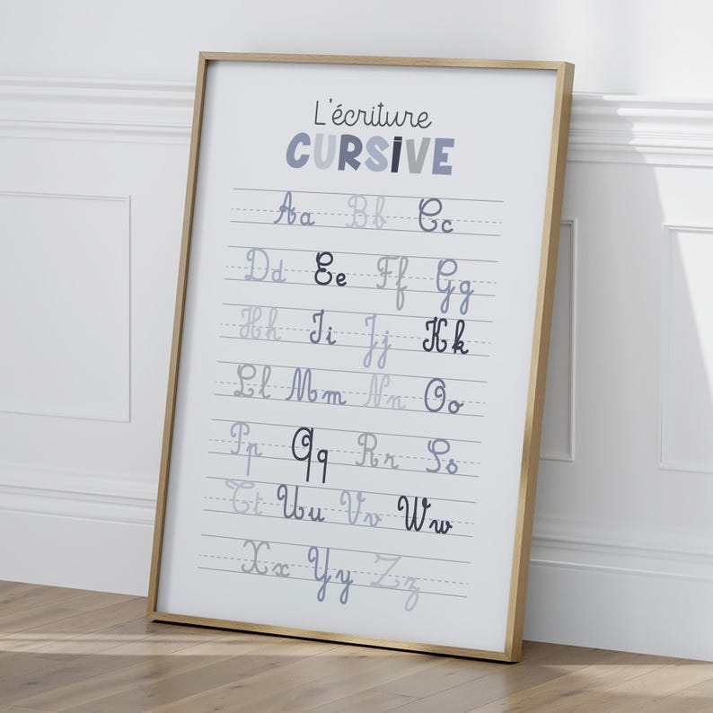 Blue Cursive & Script Alphabet Poster – Educational Print for Boy's ...