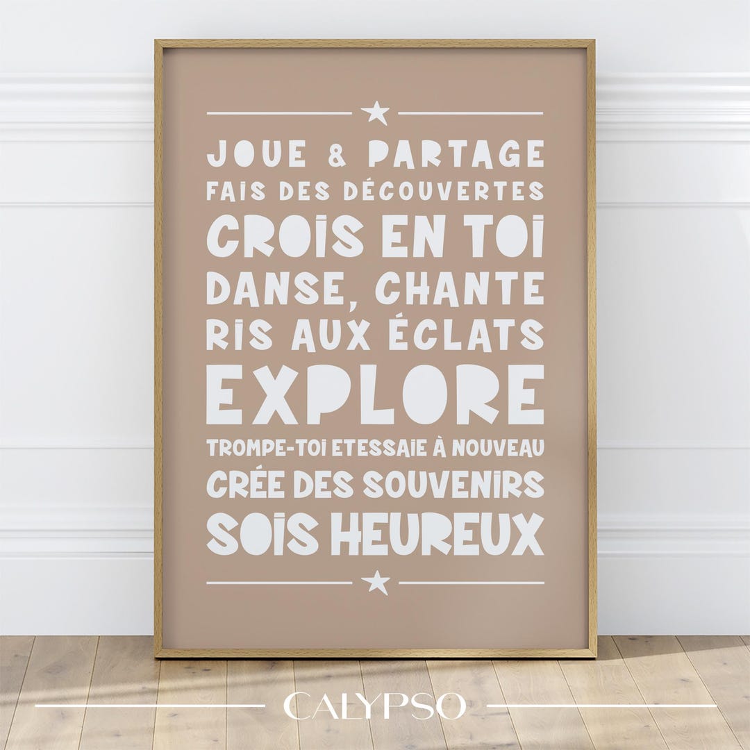 Poster of Positive Phrases in French for Children, White Text on Brown ...