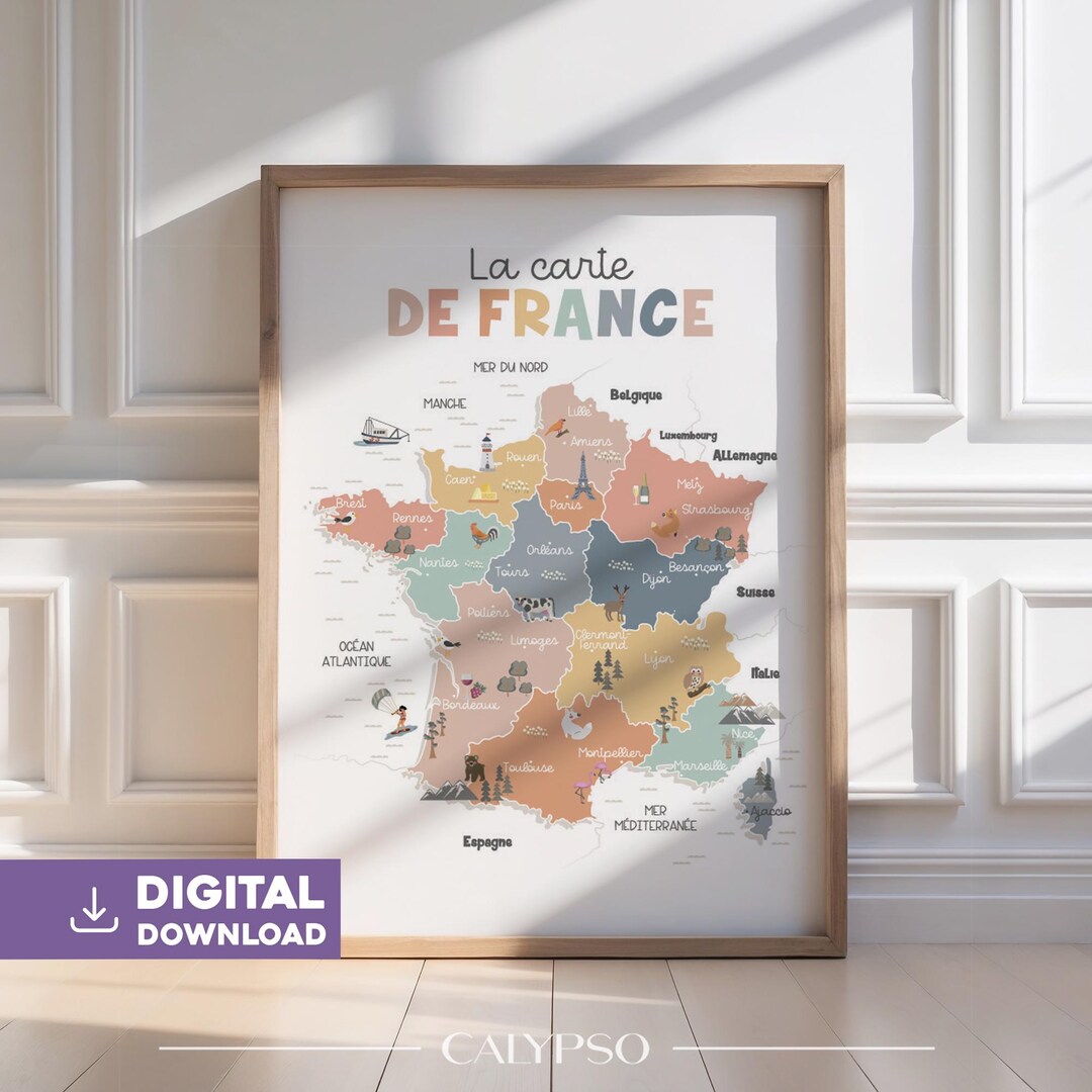 Printable Map of France for Kids French Learning - Etsy