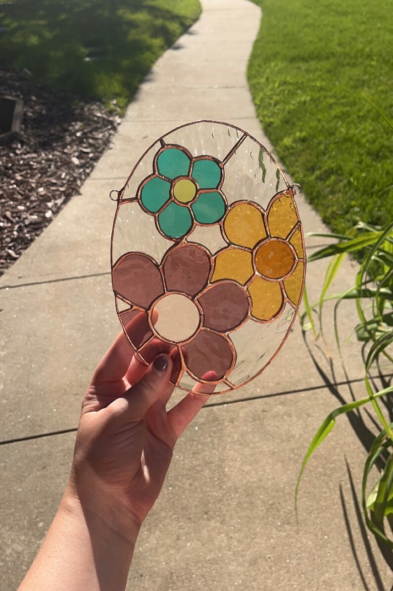Stained Glass Daisy Flower Panel Suncatcher - Etsy