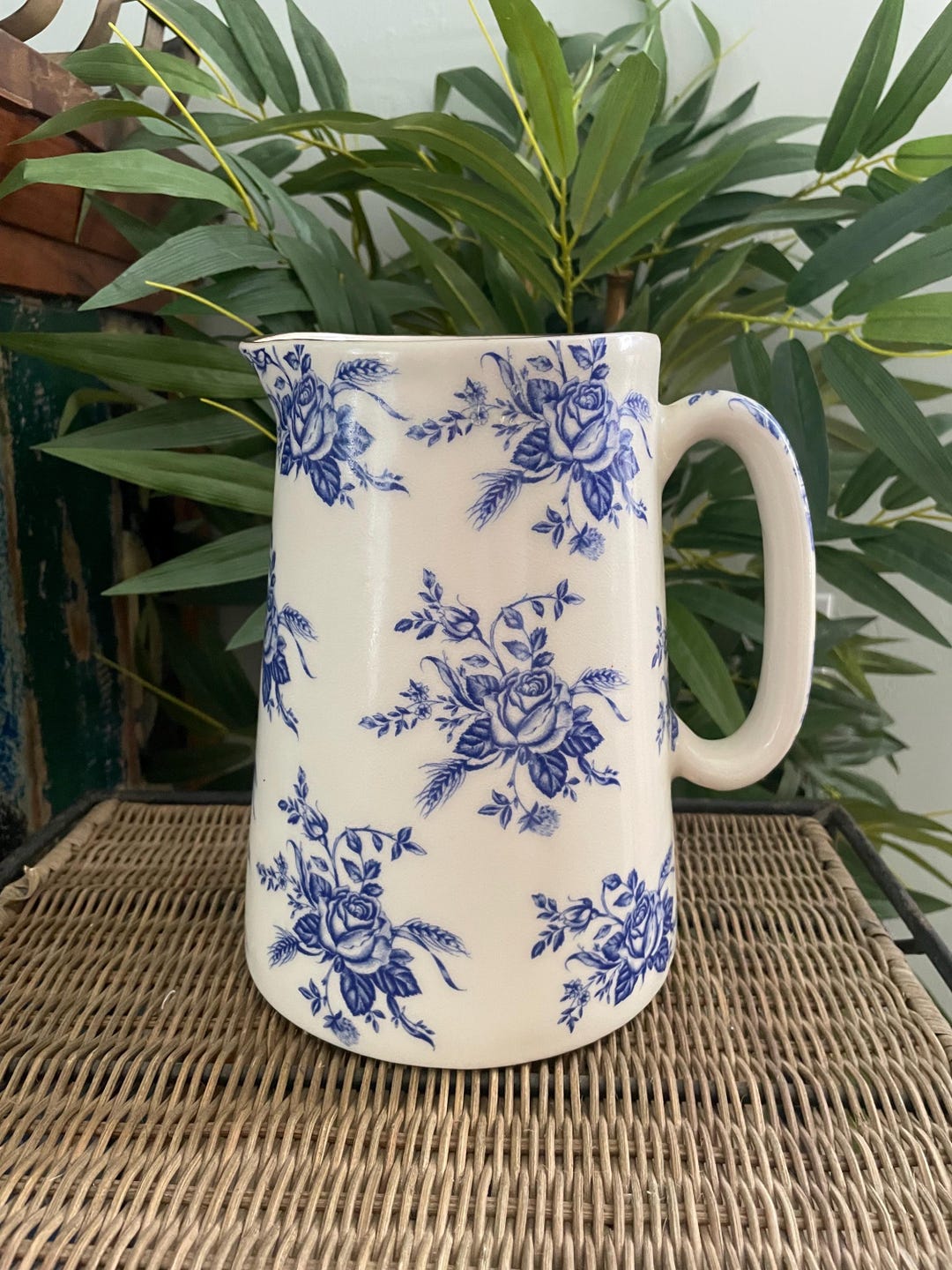 Vintage Blue Transferware Pitcher Crown B Burslem 8.5h - Etsy