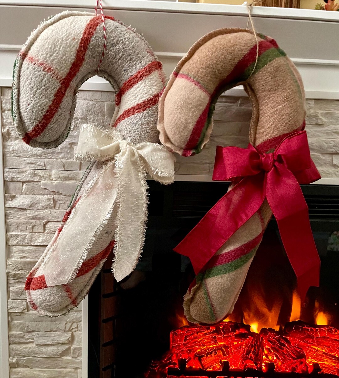 Candy Canes Large Size From a Vintage Wool Blanket - Etsy