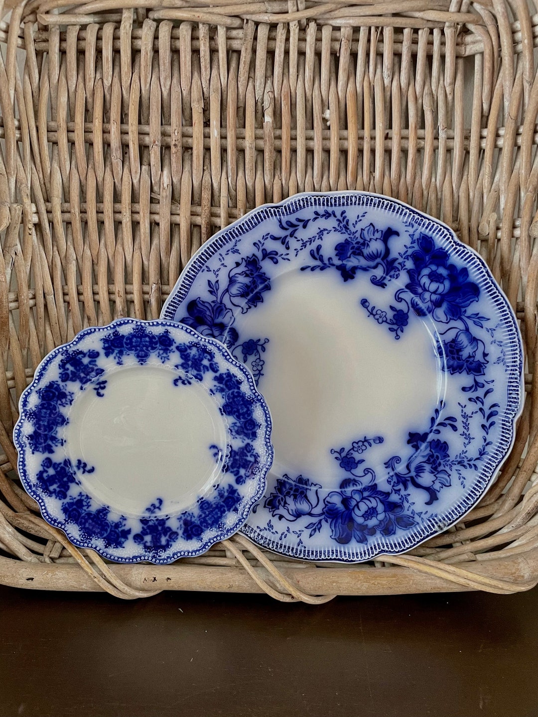 Antique Flow Blue Plates Set of 2 - Etsy
