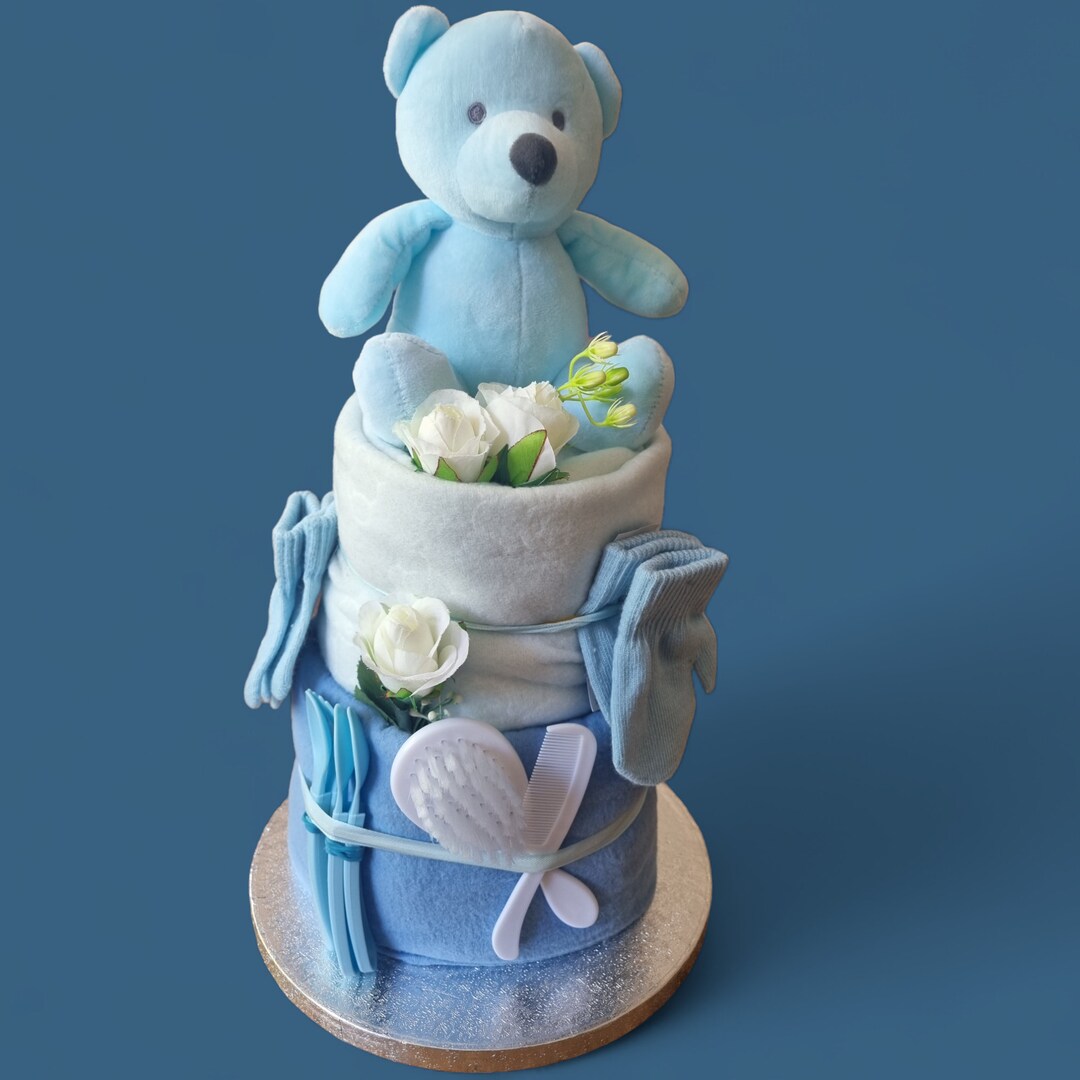 Blue Nappy Cake Gift Set Baby Shower Newborn Mum to Be Baby Hamper Blue ...