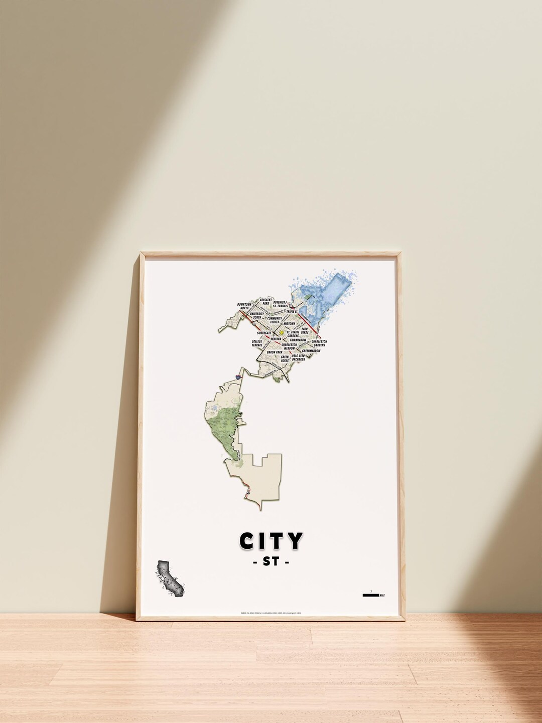 Custom Map, Neighborhood Map, Personalized Map, Gift Map, City Boundary ...