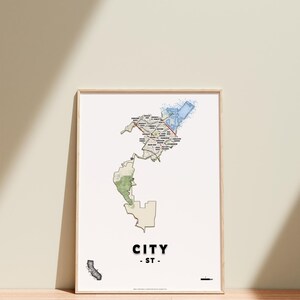 Custom Map, Neighborhood Map, Personalized Map, Gift Map, City Boundary ...