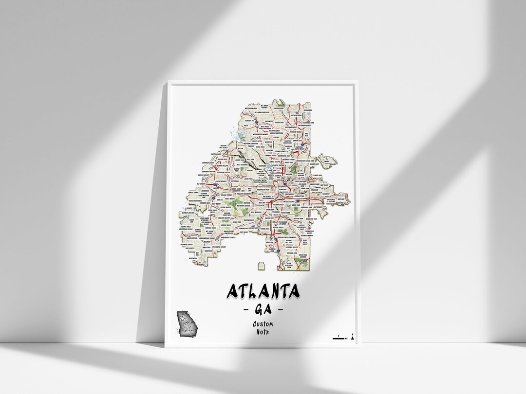 Atlanta Georgia Map, Custom Map, Personalized Map, Gift Map, City ...