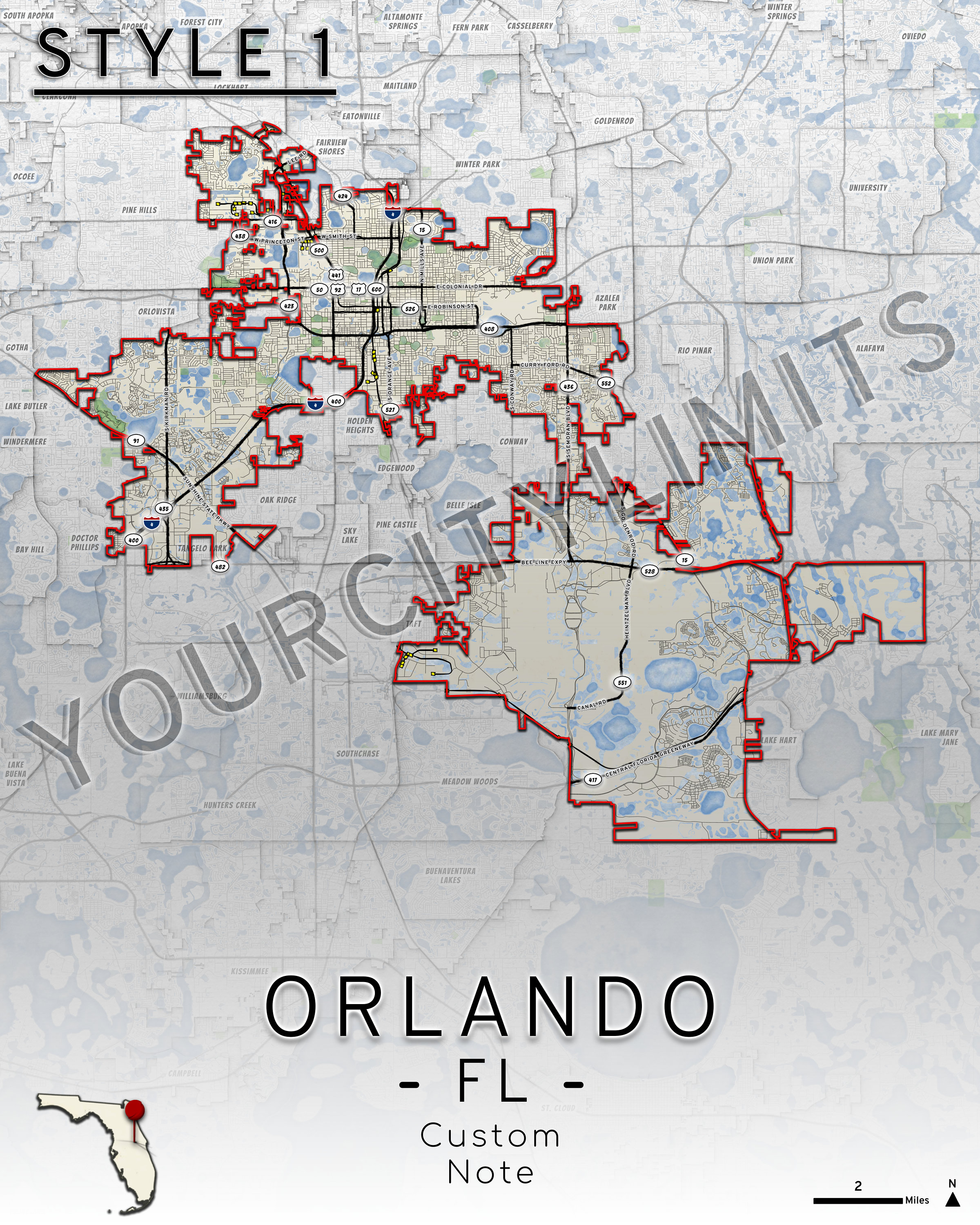 Orlando Florida Map, Custom Map, Personalized Map, Gift Map, City ...