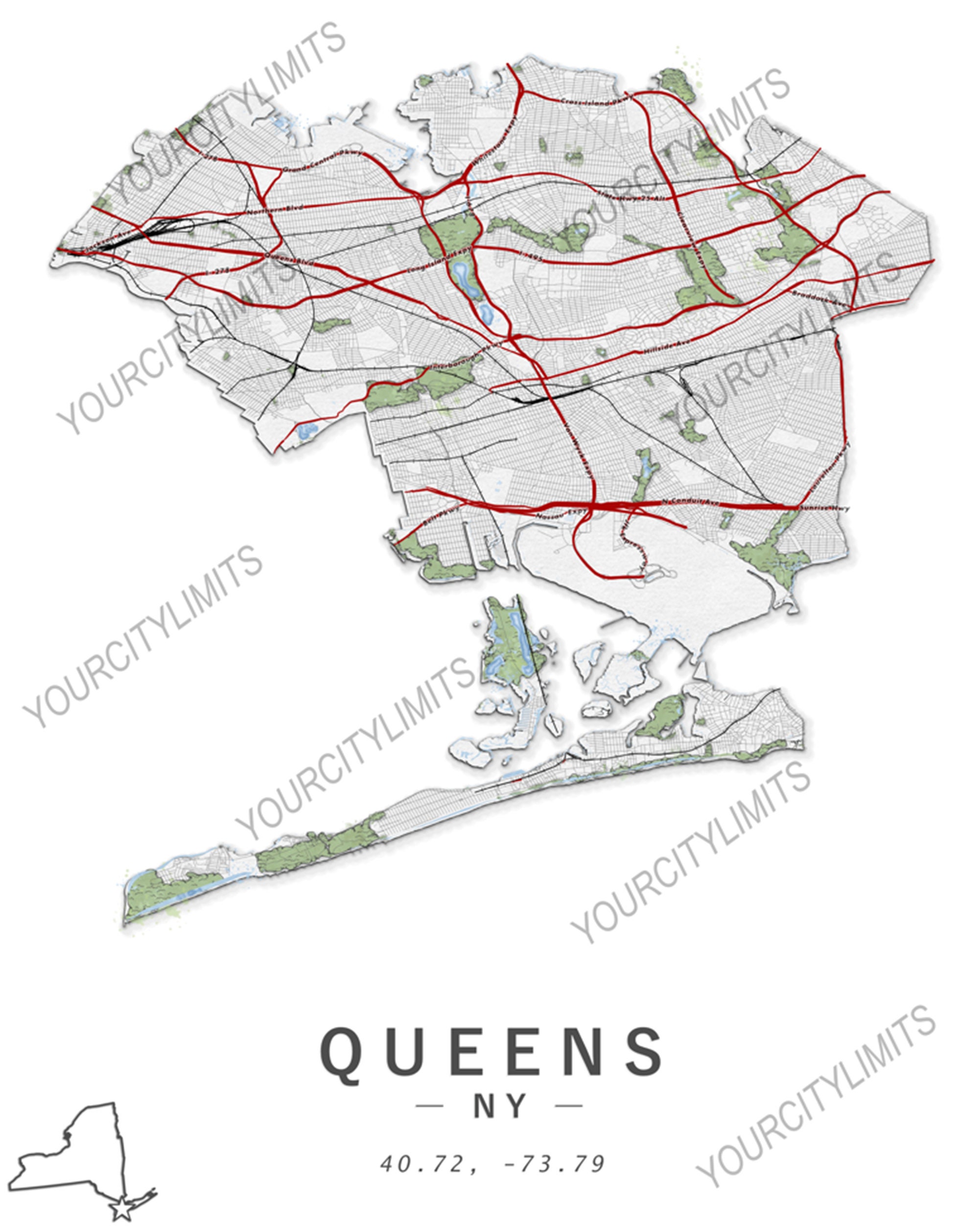 Queens New York Map Custom Map Personalized Map Gift Map - Etsy