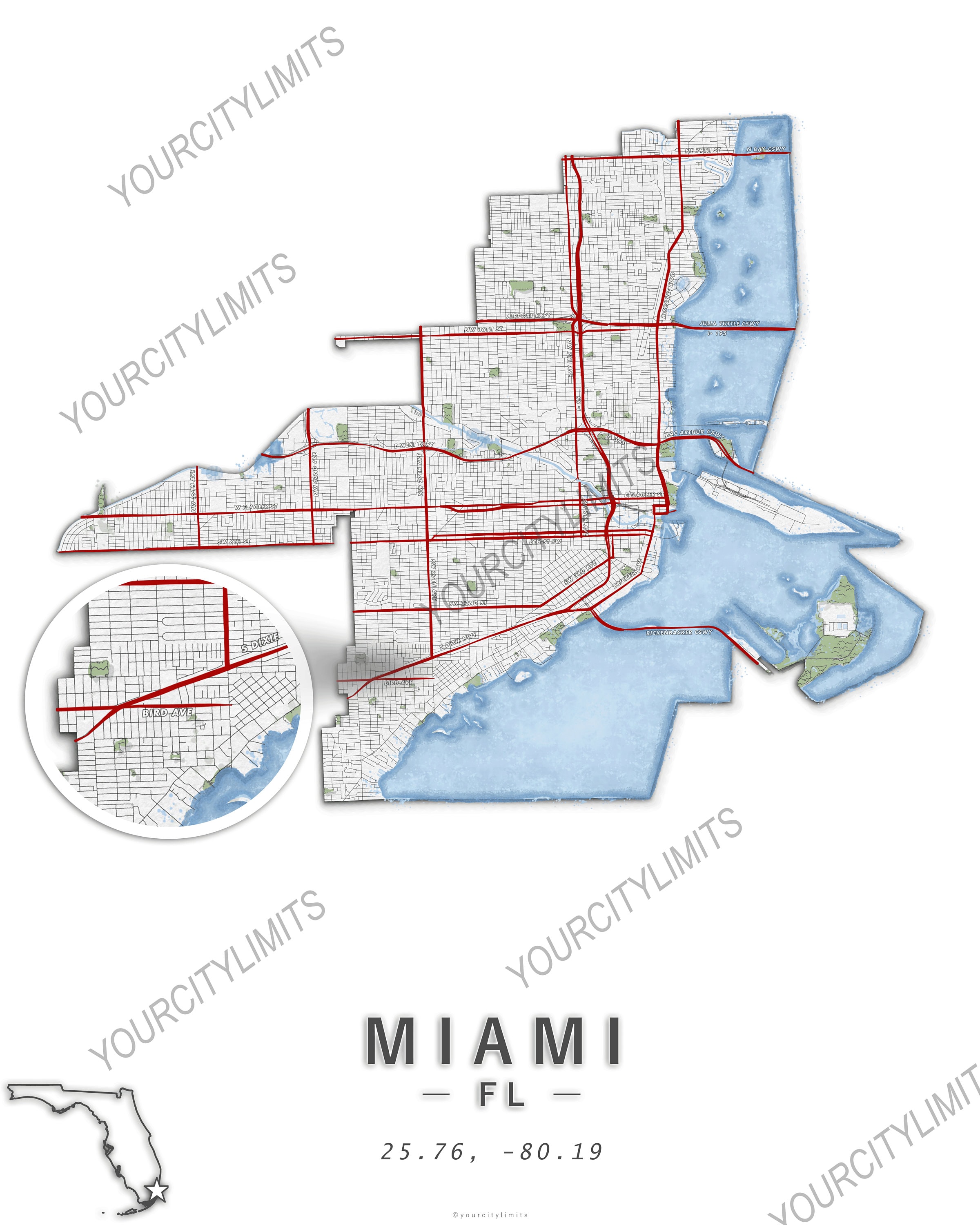 Miami Florida Map, Custom Map, Personalized Map, Gift Map, City ...