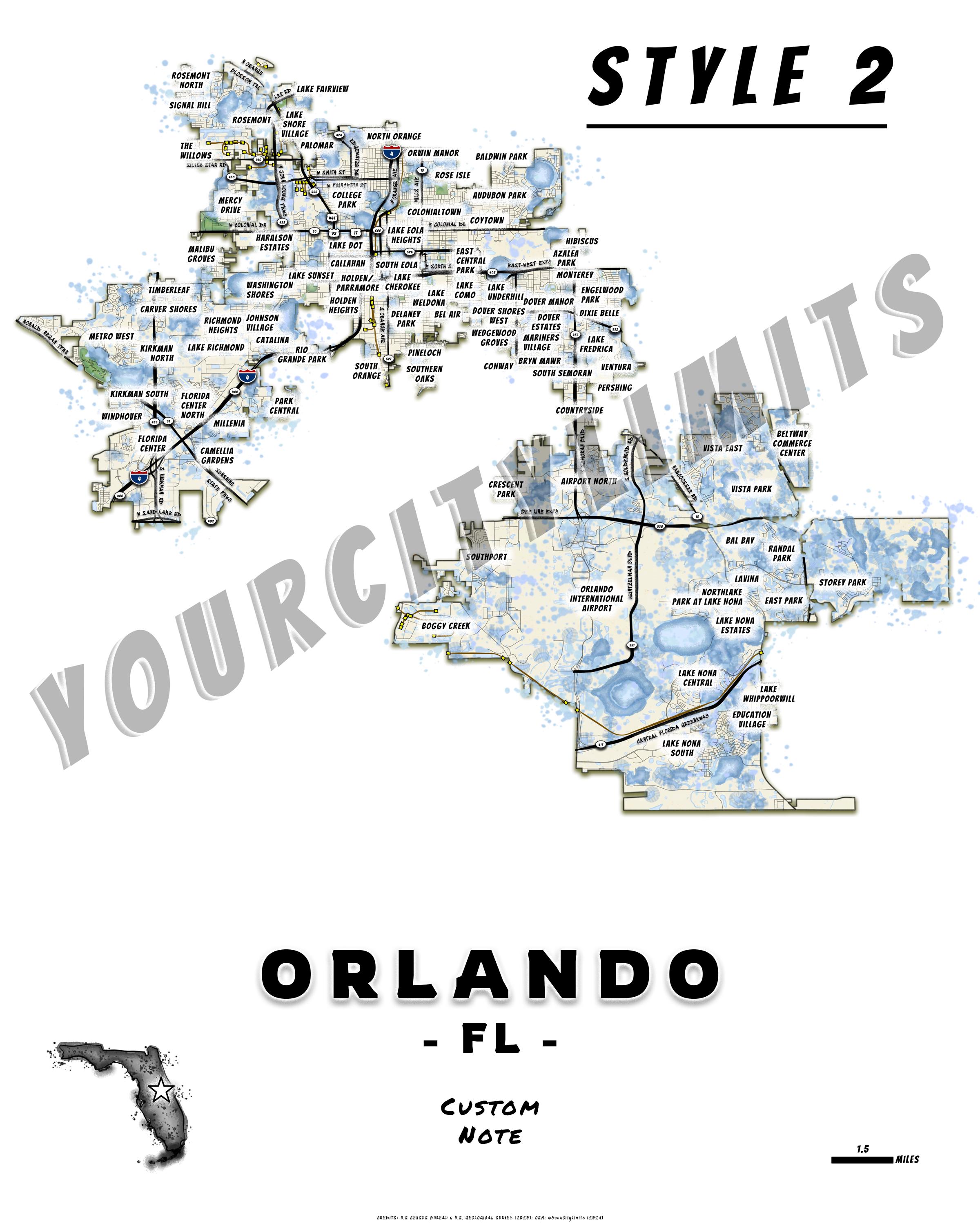 Orlando Florida Map, Custom Map, Personalized Map, Gift Map, City ...