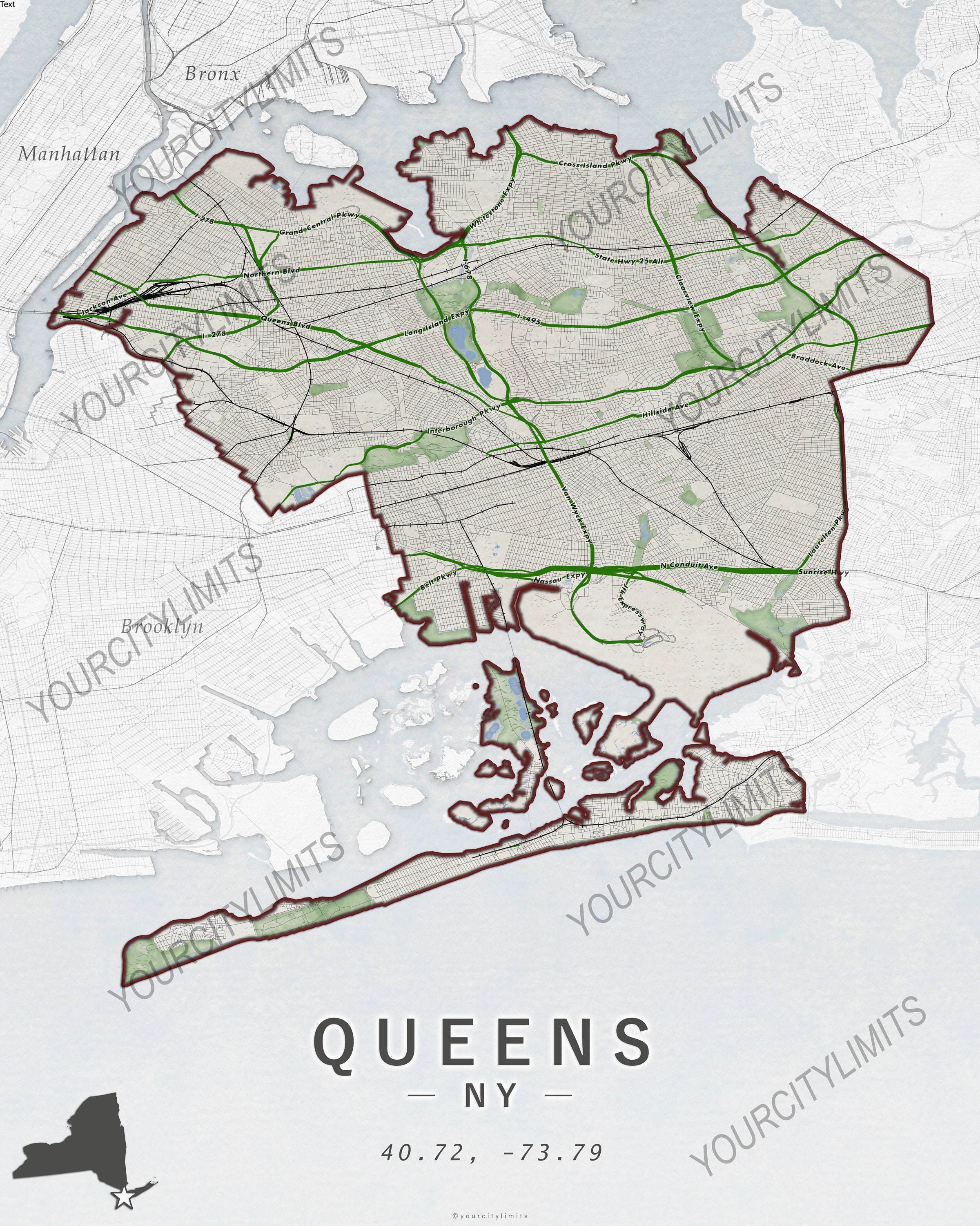 Queens New York Map Custom Map Personalized Map Gift Map - Etsy