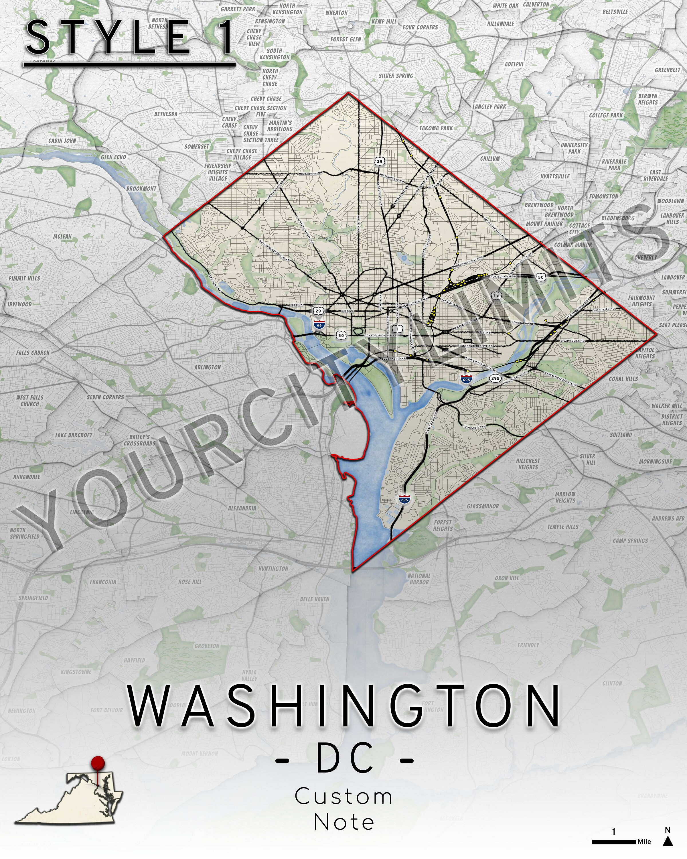 Washington D.C. Map, Custom Map, Personalized Map, Gift Map, City ...