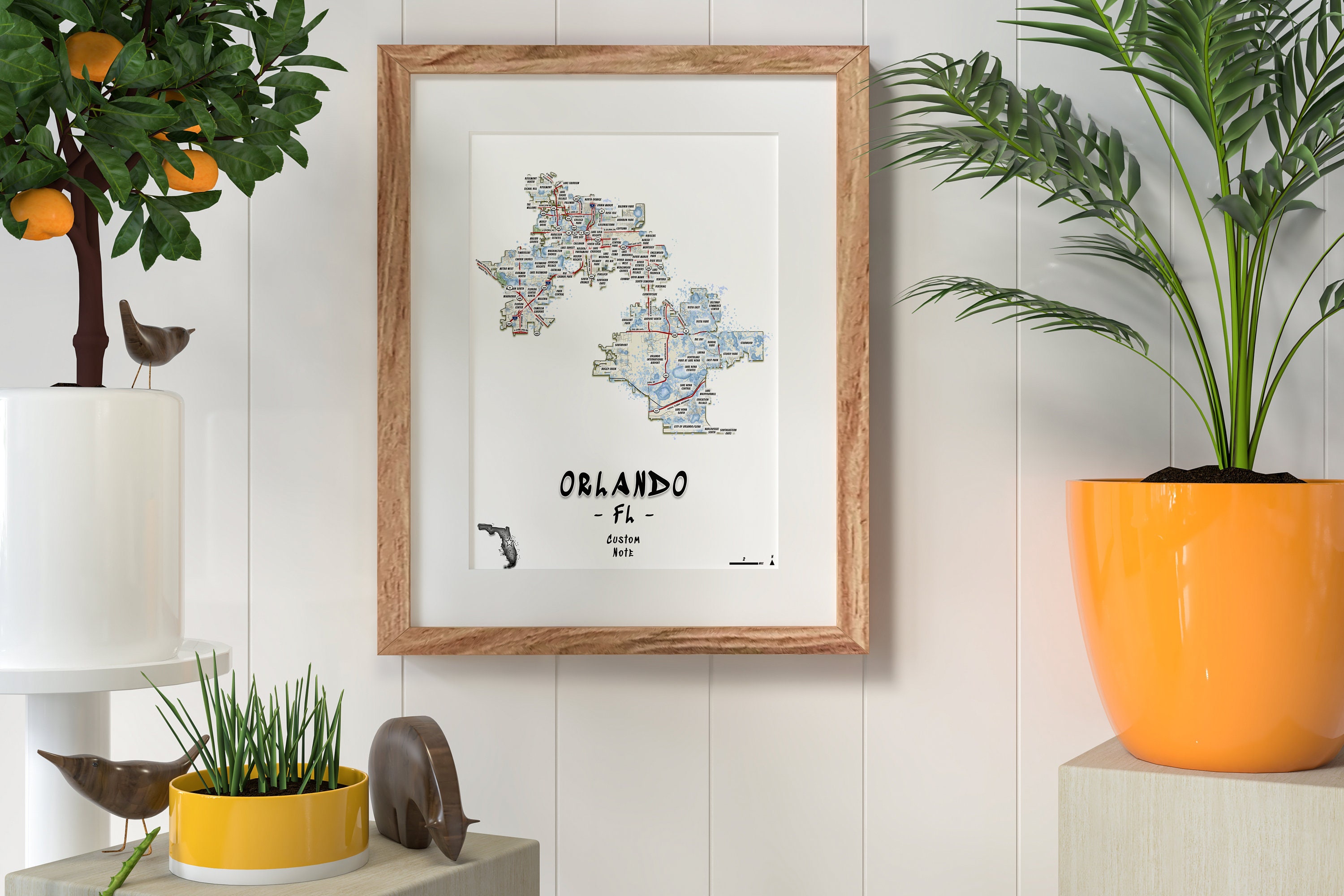 Orlando Florida Map, Custom Map, Personalized Map, Gift Map, City ...