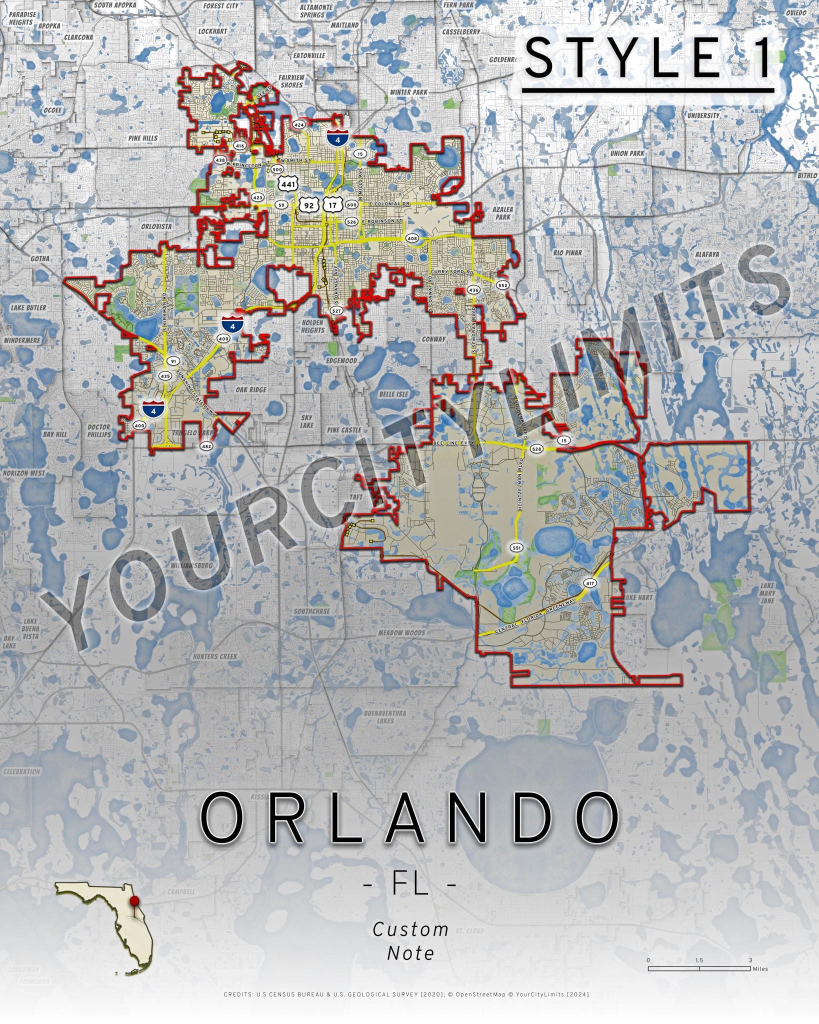 Orlando City Limits Map Wellington, Florida, United States Blue And