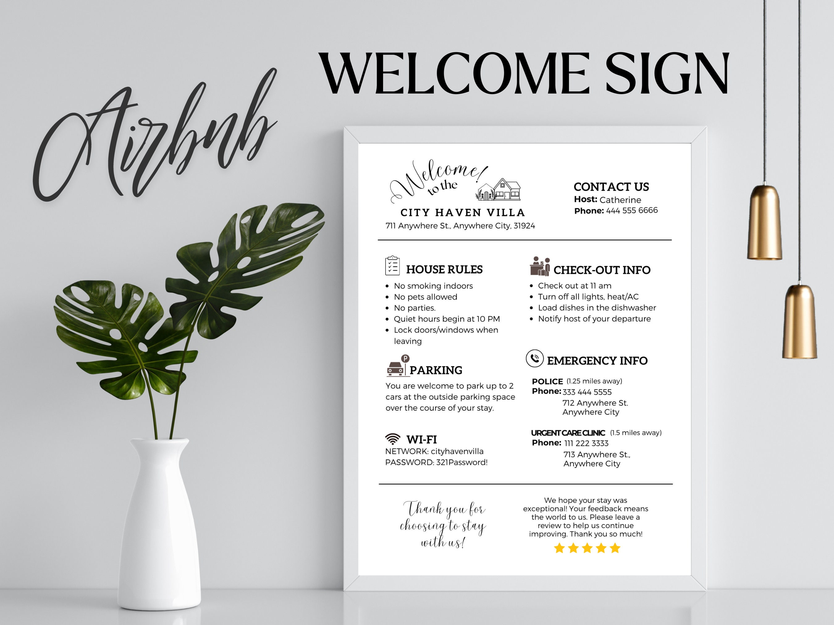 Airbnb Welcome Sign Template . DIY Airbnb Rental Sign . Minimalist ...