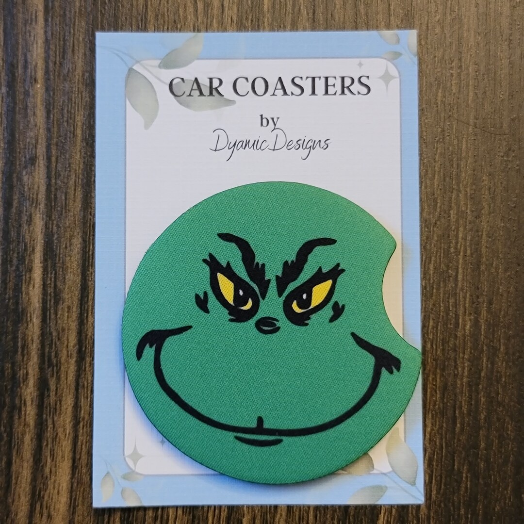 2 Pack grinch Face Green Monster Face Car Coasters - Etsy