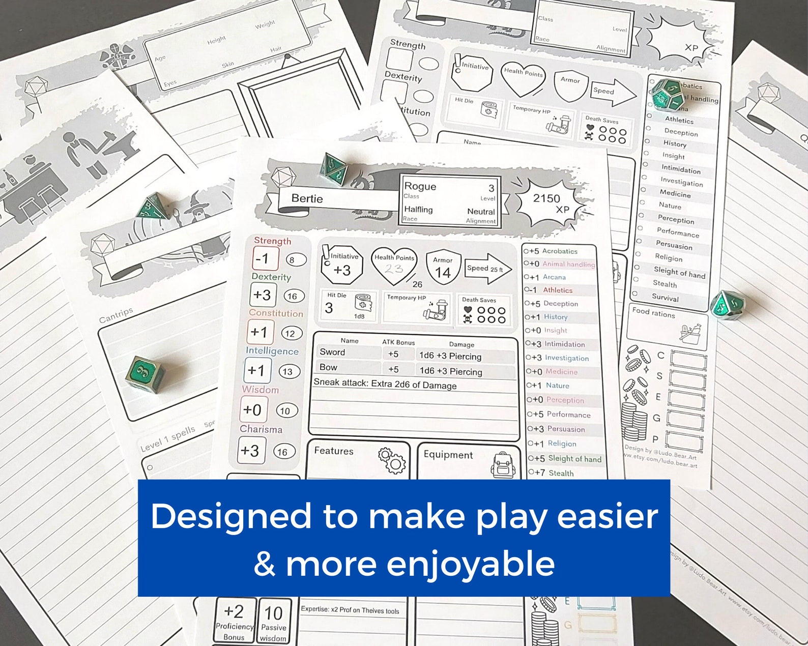 D&D Dyslexia Character Sheets Form Fillable Printable PDF - Etsy