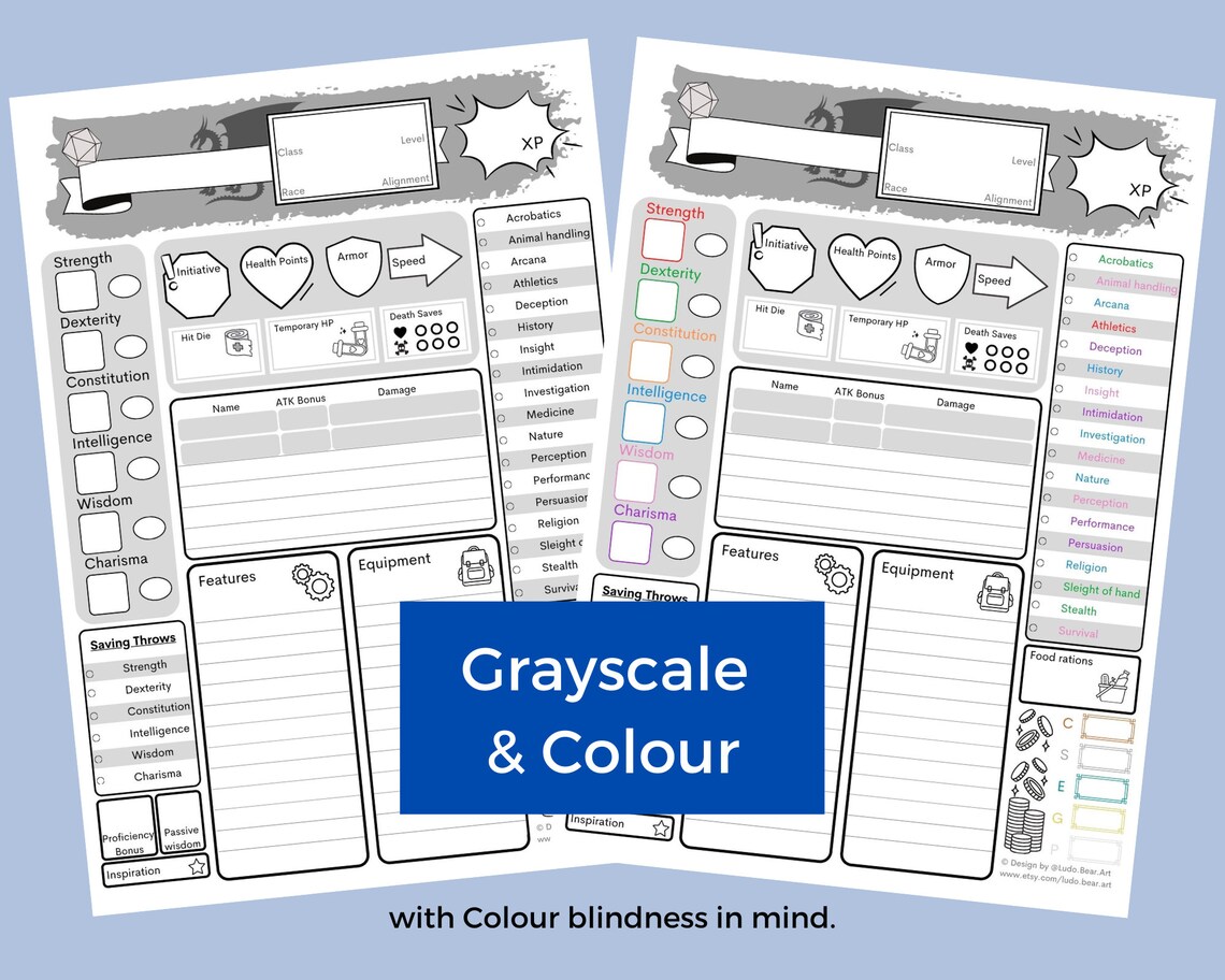D&D Dyslexia Character Sheets Form Fillable Printable PDF - Etsy