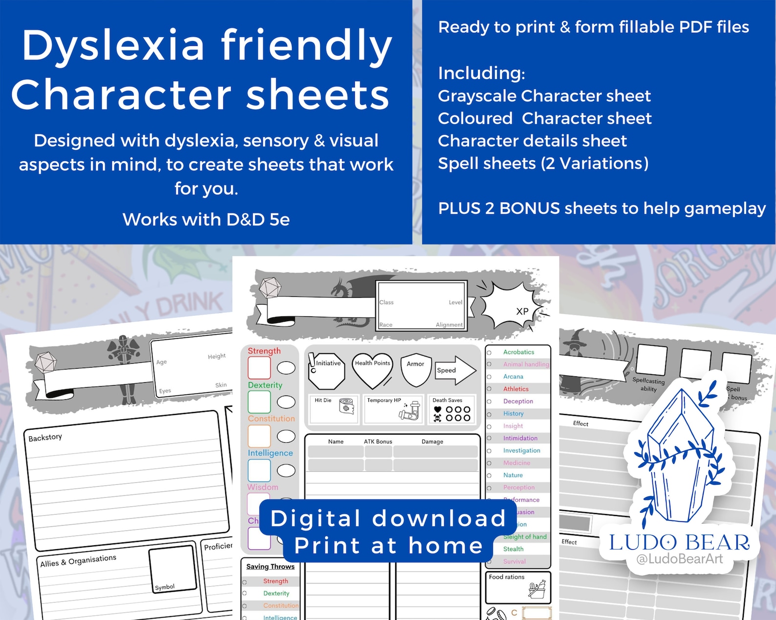 D&D Dyslexia Character Sheets Form Fillable Printable PDF - Etsy UK