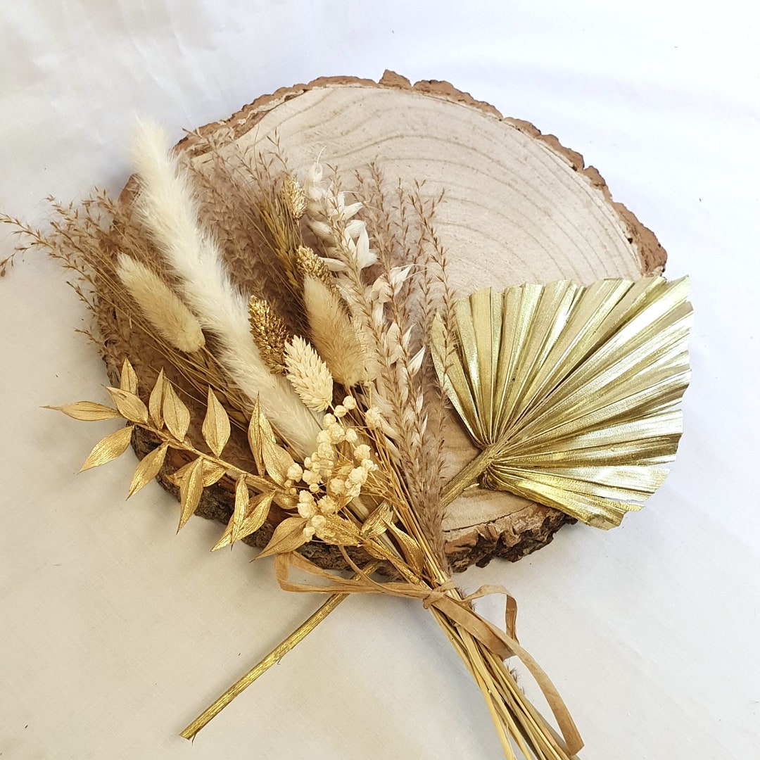 Gold Palm Spear Dried Flower Bouquet | Natural Cake Topper Pampas Grass ...