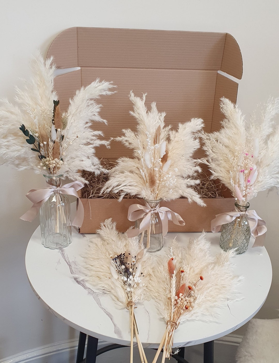 Mini Dried Flowers With Vase | Pampas Grass Dried Flower Bouquet ...