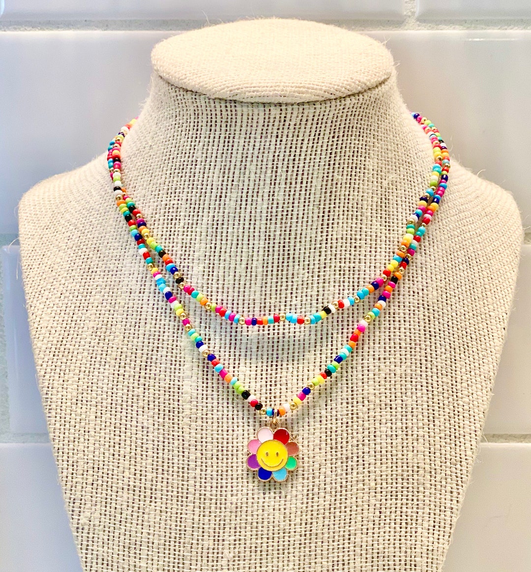 Smiley Flower Face Necklace Set - Etsy