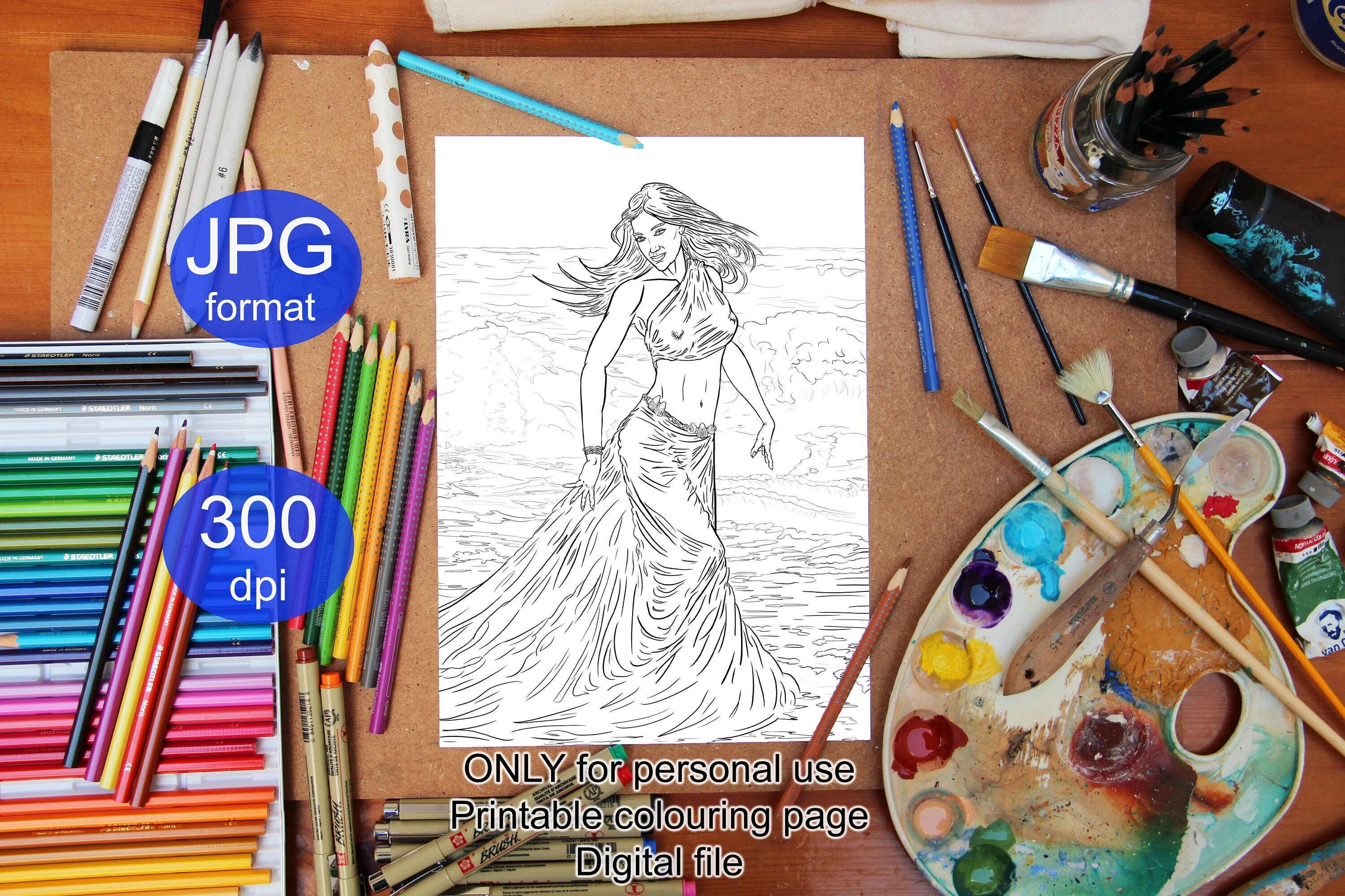 THETIS COLORING PAGE Nymph Printable Colouring Adults Children Lineart ...